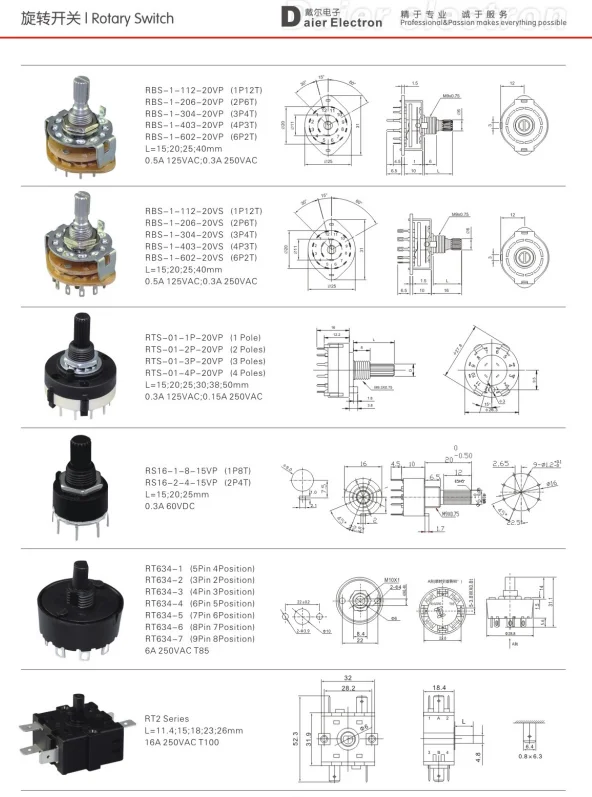 Customized 0.3A Plastic Rotary Switch - 4 to 12 Positions