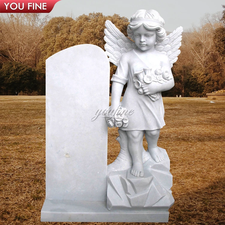 Western Marble Stone Angel Wings Headstone Monument Tombstone