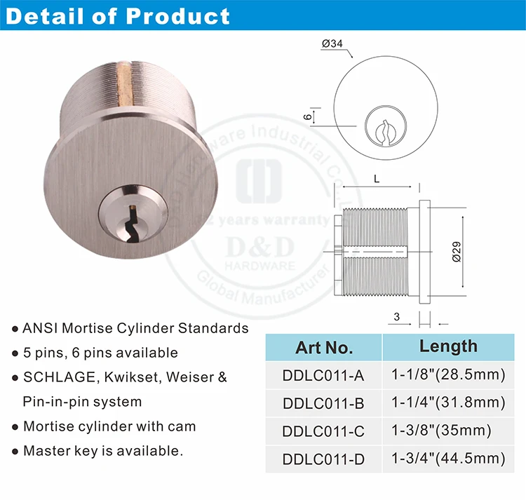 High Security America Style Mortise Lock 6 Pin "c" Key-way Ansi Barrel ...