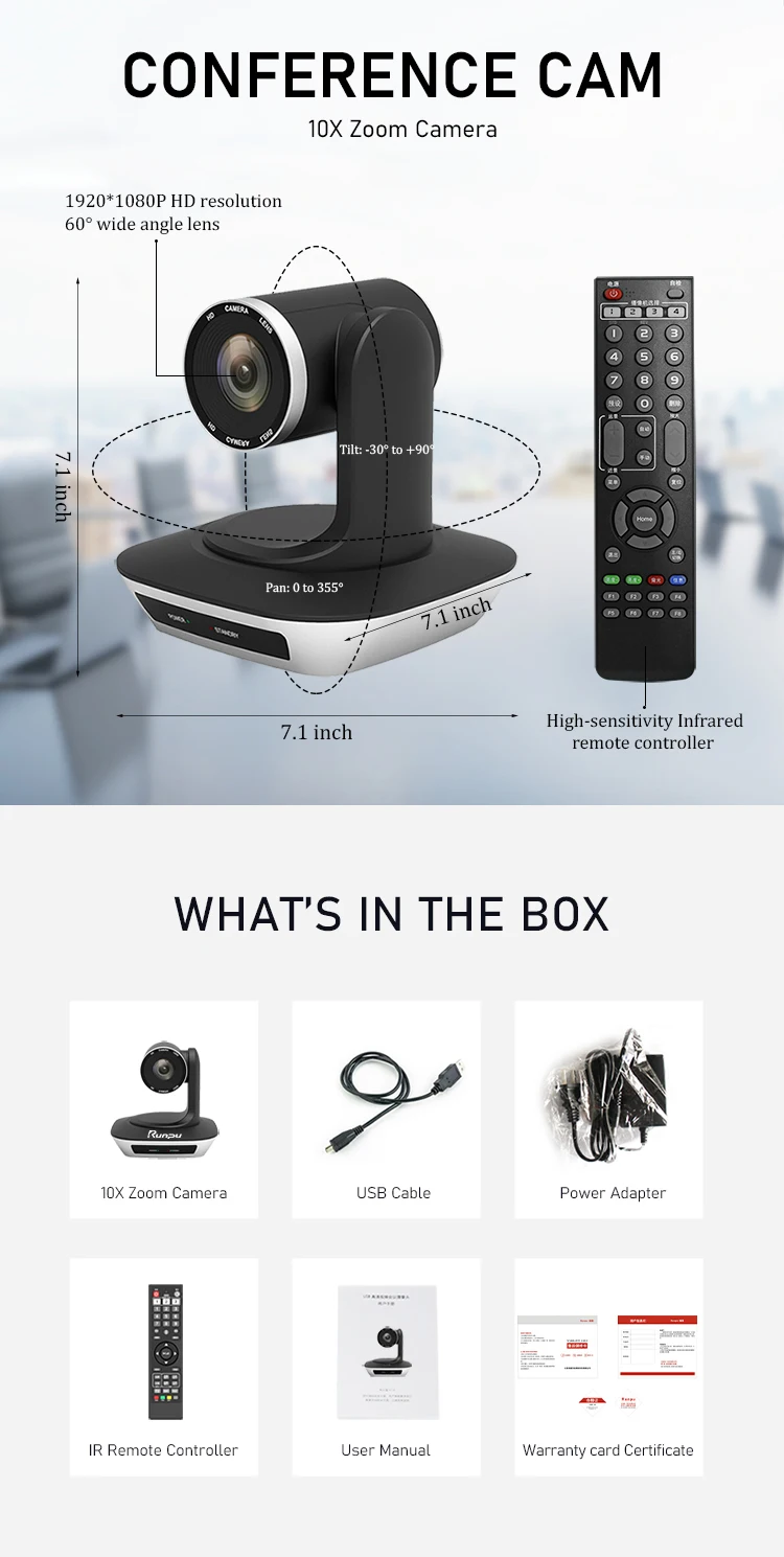 V10h 10x 줌 회의 카메라 60 각도 회의실 웹캠 적외선 원격 제어 255 프리셋 Ptz 카메라 - Buy Zoom ...