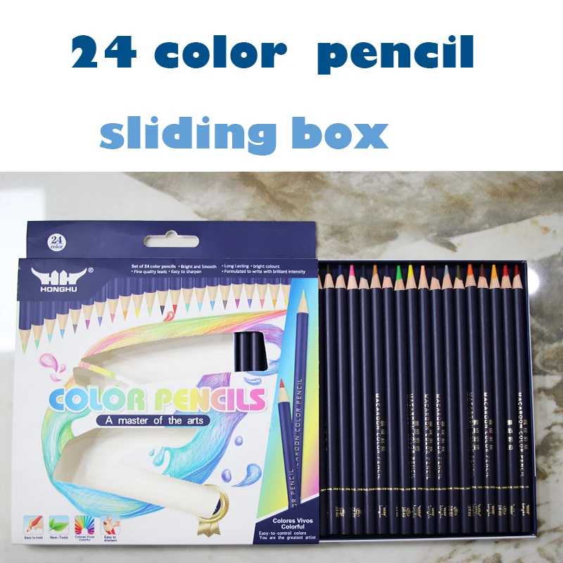 High Quality Color Pencils 24 Color Pencil Sliding Box Packing Drawing ...