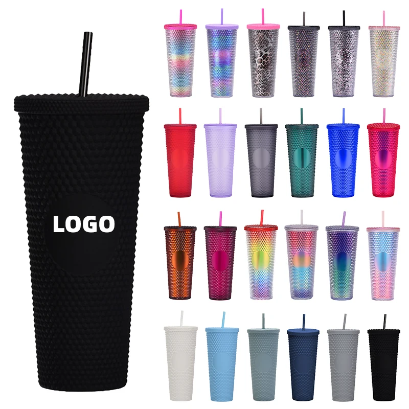 Wholesale Bulk Black Matte Cup Tumbler Reusable 24oz Cold Studded ...