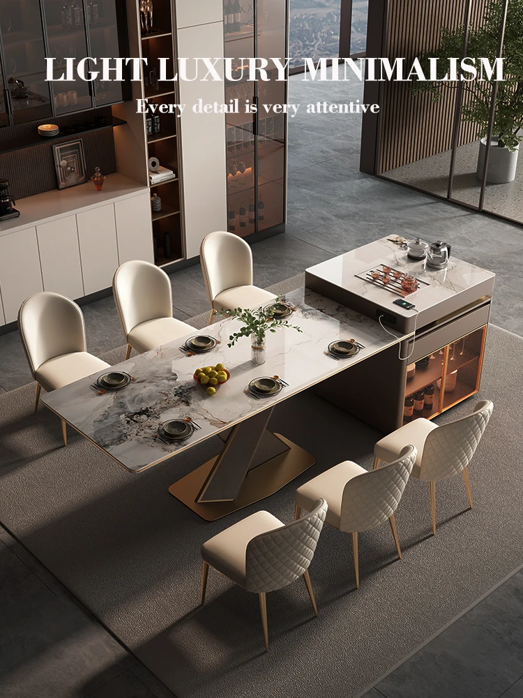 Sintered Stone Dining Table Chair Combination Telescopic Island Dining ...