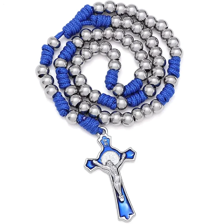 KOMI Handmade Stainless Steel Rosary Beads Necklace