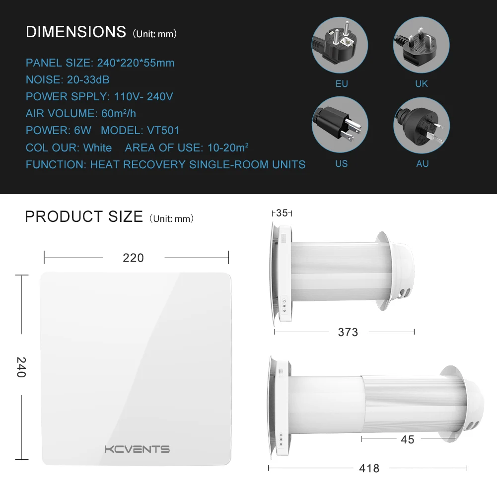 Three Operation Modes Energy Ductless HRV Single Room Wall Mounted Air ...