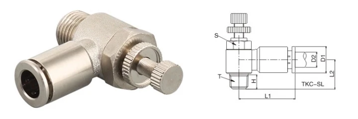 Push to Connect Air Flow Control Valve Elbow 8MM OD 1/4'' BSP