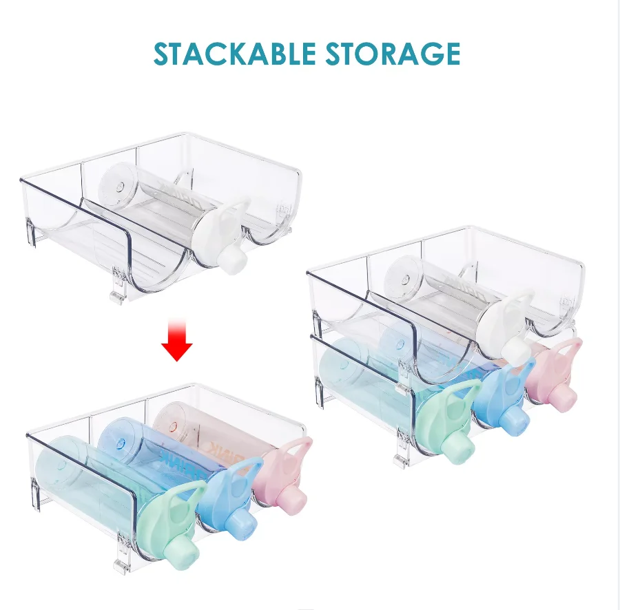 Clear Plastic Water Bottle Storage Box,2-pack Stackable Storage Rack ...