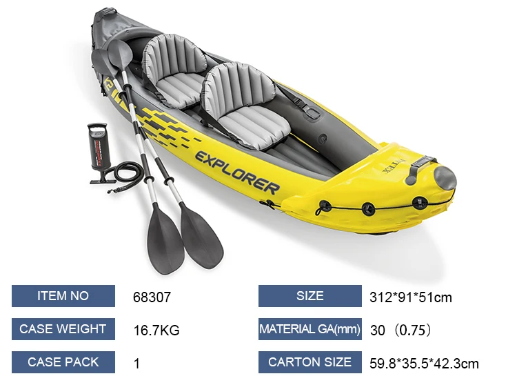 INTEX 68307 Inflatable Double Kayak Raft - Ideal for Lakes & Rivers
