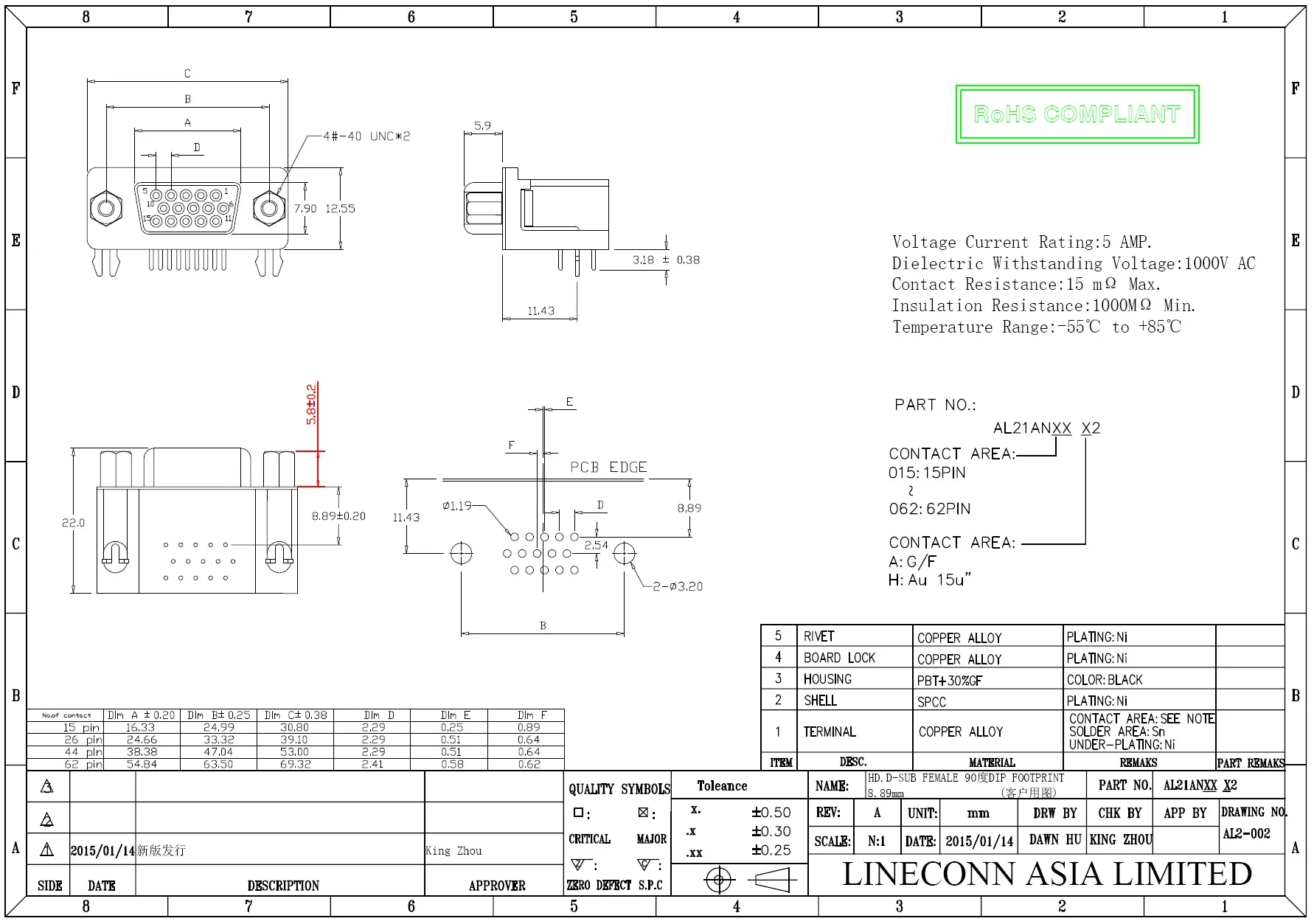 D-sub 26 Pin Female Connector Hdb 26 Pin R/a Type With 4-40#nut Db 26 ...