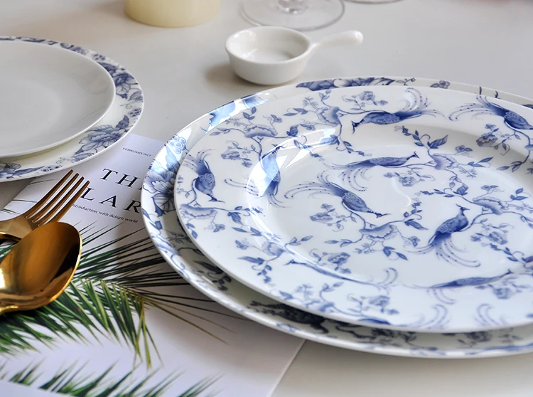 Luxury Fine Bone China Dinner Set White And Blue Ceramic Dinner Plates ...