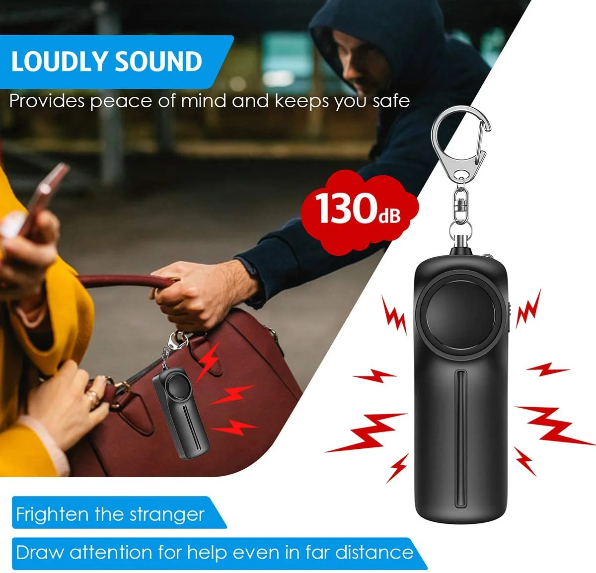 Pull Pin Personal Safety Siren Sound Alarm 130 Db Led Keychain - Buy ...