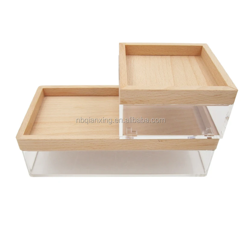 Function Stackable Stationery Storage Acrylic Box With Removeable Wood ...