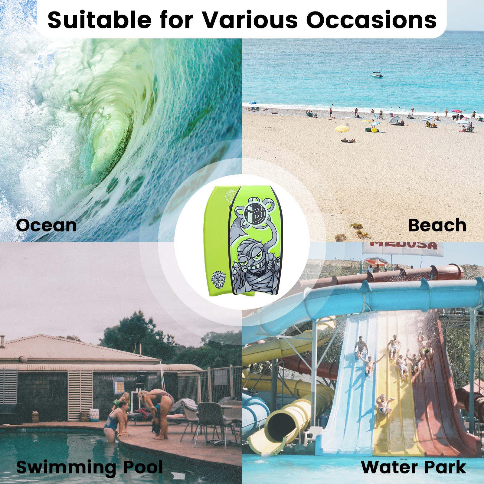 Green EPS Foam Body Board for Beach & Wave Surfing - OEM