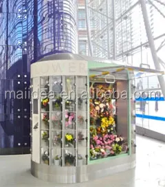 Indoor Flower Kiosk Display - Glass Design & Flower Shop Layout