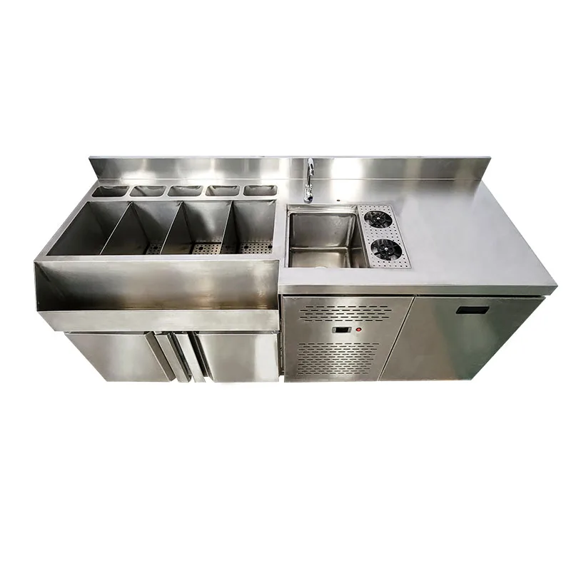 Commercial Stainless Steel Cocktail Bar Station & Under Counter Fridge