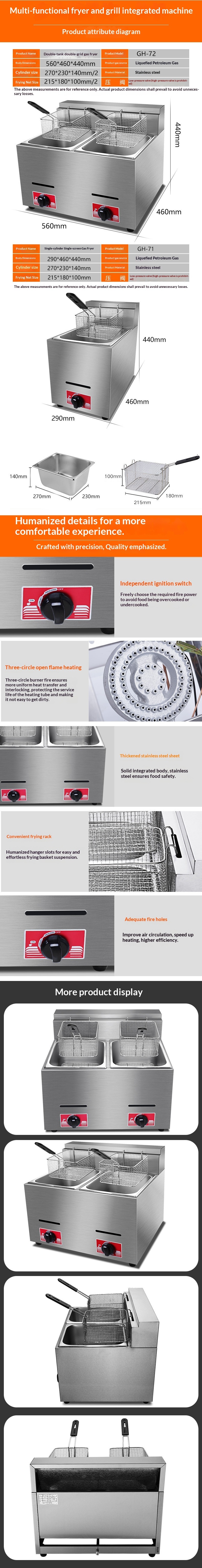 Thickened Stainless Steel Gas Commercial Fryer Single/Double Cylinder ...