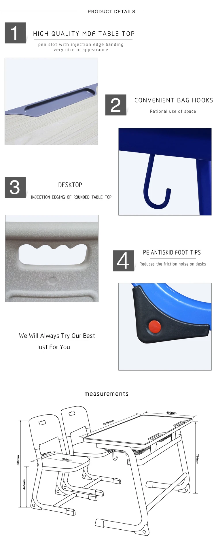 New Popular Plastic School Classroom Student Desk And Chair Set Reading ...