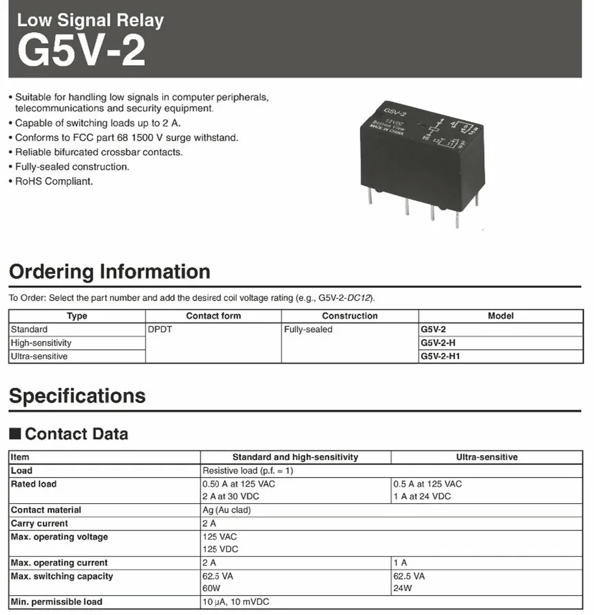 Smart Electronics Signal Relay G5v-2-h1 G5v-2-h1-5vdc G5v-2-h1-12vdc G5v-2-h1-24vdc 1a 8pin ...