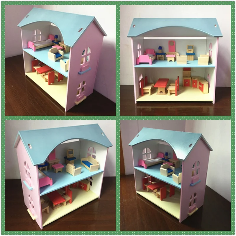 Commiki Wooden Pine Wood Mdf Playwood Mini Doll House Accessories Two ...