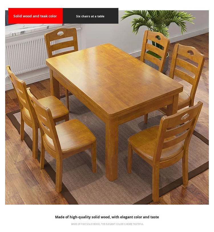 Modern Simple All-Solid Wood Dining Table Chair Set for 4-6 People ...