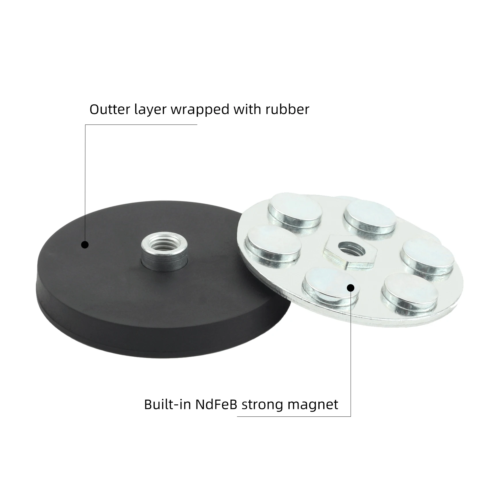 Rubber Coated Female Thread Pot Magnet 43mm X 5mm Anti Scratch Paint ...