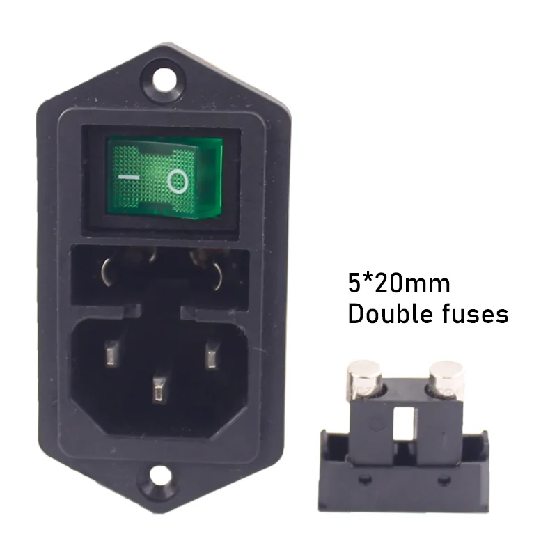 Iec Power Inlet Module C14 Emi Filter Screw Mounted 2 Fuses With Green ...