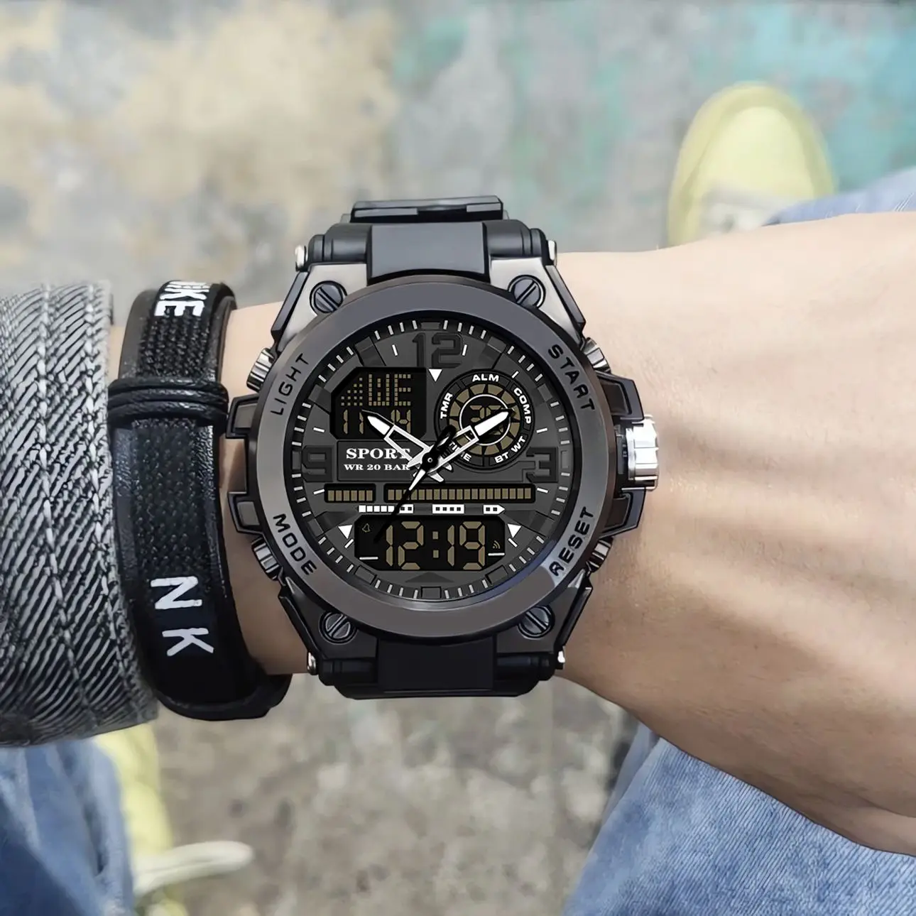 45mm Large Dial Watch Night Light Sports Waterproof Men's LED Watch ...
