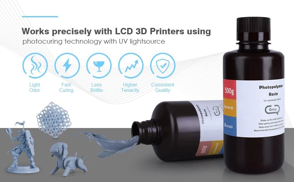 Elegoo Abs-like Photopolymer Resin Grey 500g Lcd Uv-curing 405nm Resin 3d Printer Resin Works ...