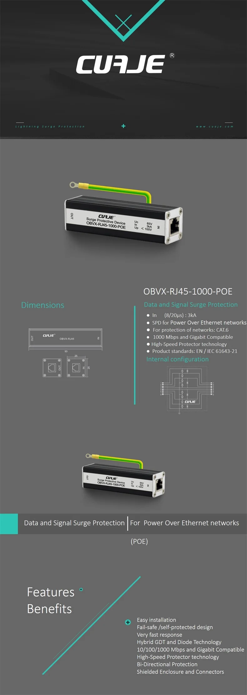 RJ45 POE Surge Arrester - Reliable Network Protection