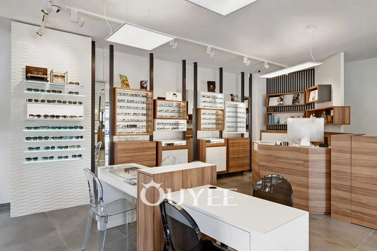 Toko Peralatan Optik Furnitur Dudukan Dinding Kayu Kacamata Tampilan ...