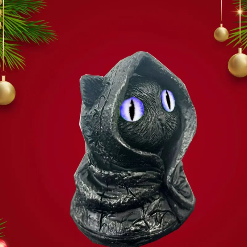 Gothic Hooded Cat Statue Resin Mysterious Witch Cat Figurine with Cloak ...