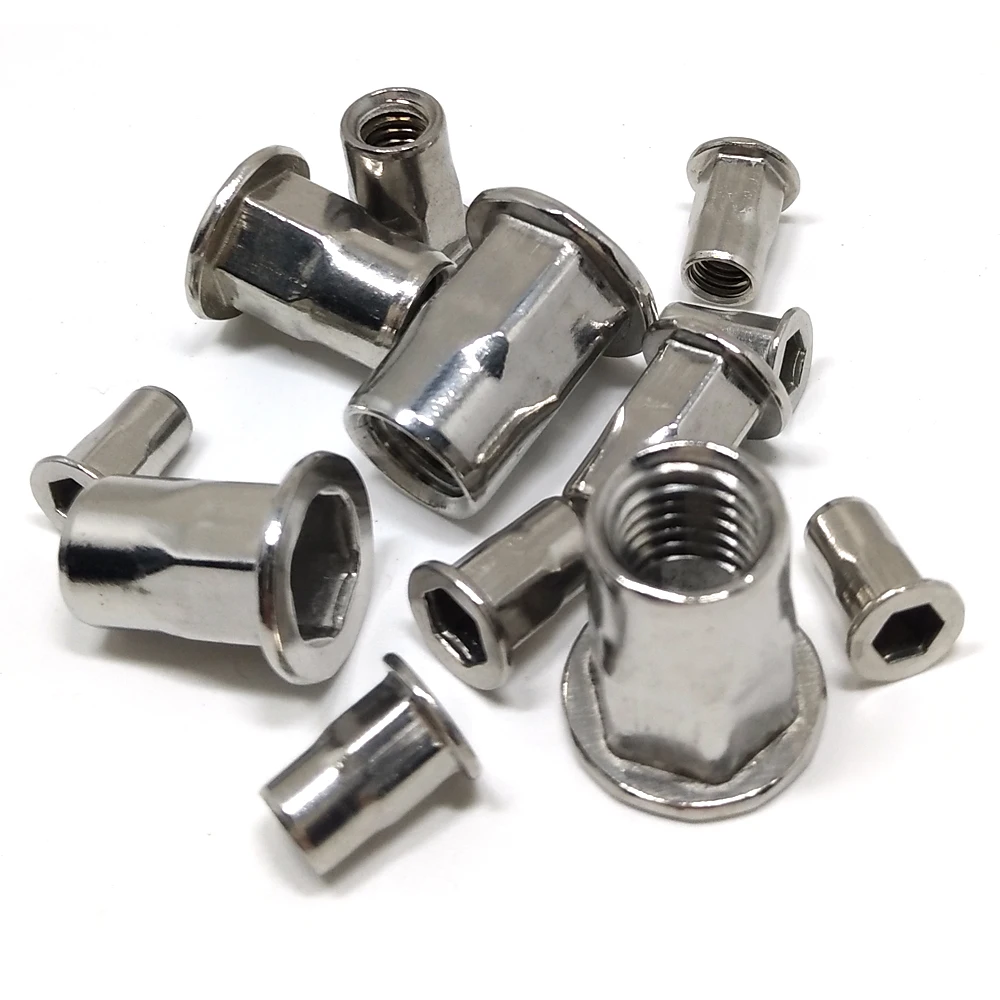SS304 SS316 Stainless Steel Half Hex Threaded Insert Nut Rivet Nuts