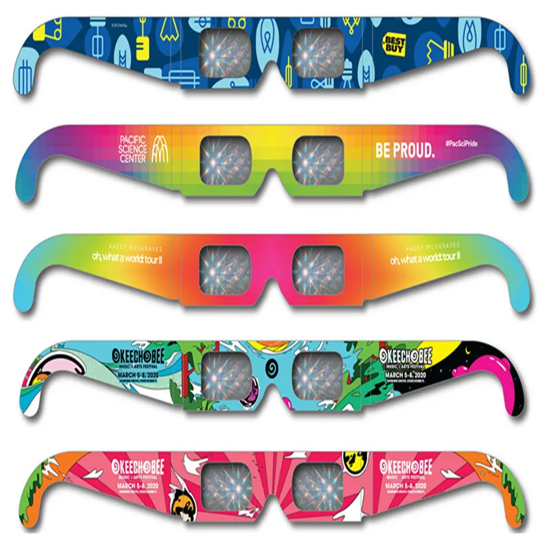 Customized Paper Diffraction Glasses Rave Paper Glasses Heartspiral Total 9 Holographic Effects