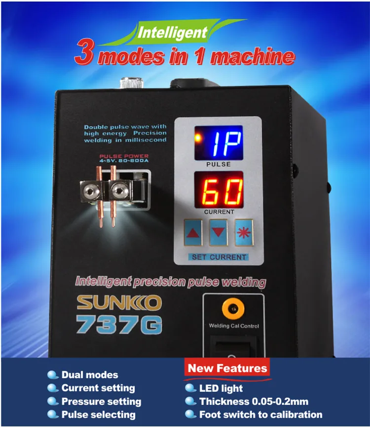 Sunkko 737g Spot Welder 1.5kw Led Illumination Dual Digital Display Double Pulse Welding Machine ...
