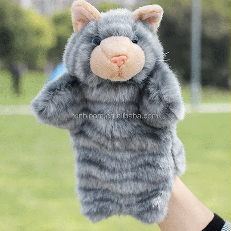 Long-haired Plush Animal Cat Big Hand Puppet Kids Animal Hand Glove ...