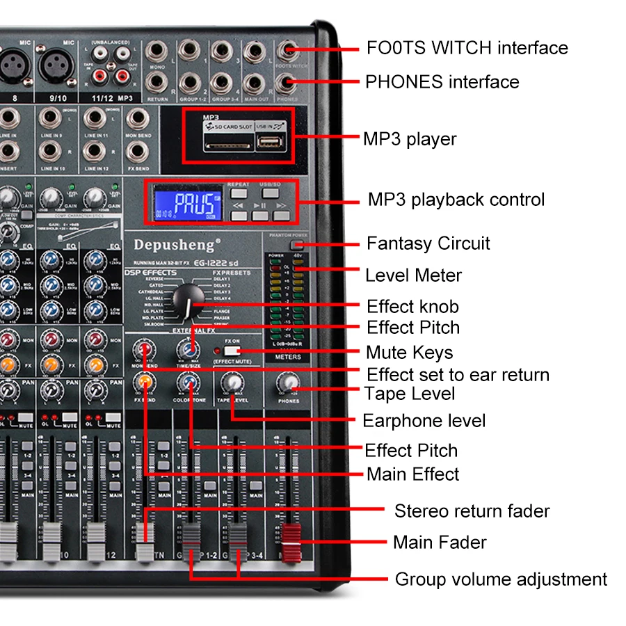 Depusheng Eg1222sd Professional Built-in 16 Effects Reverb Mp3 Playback ...