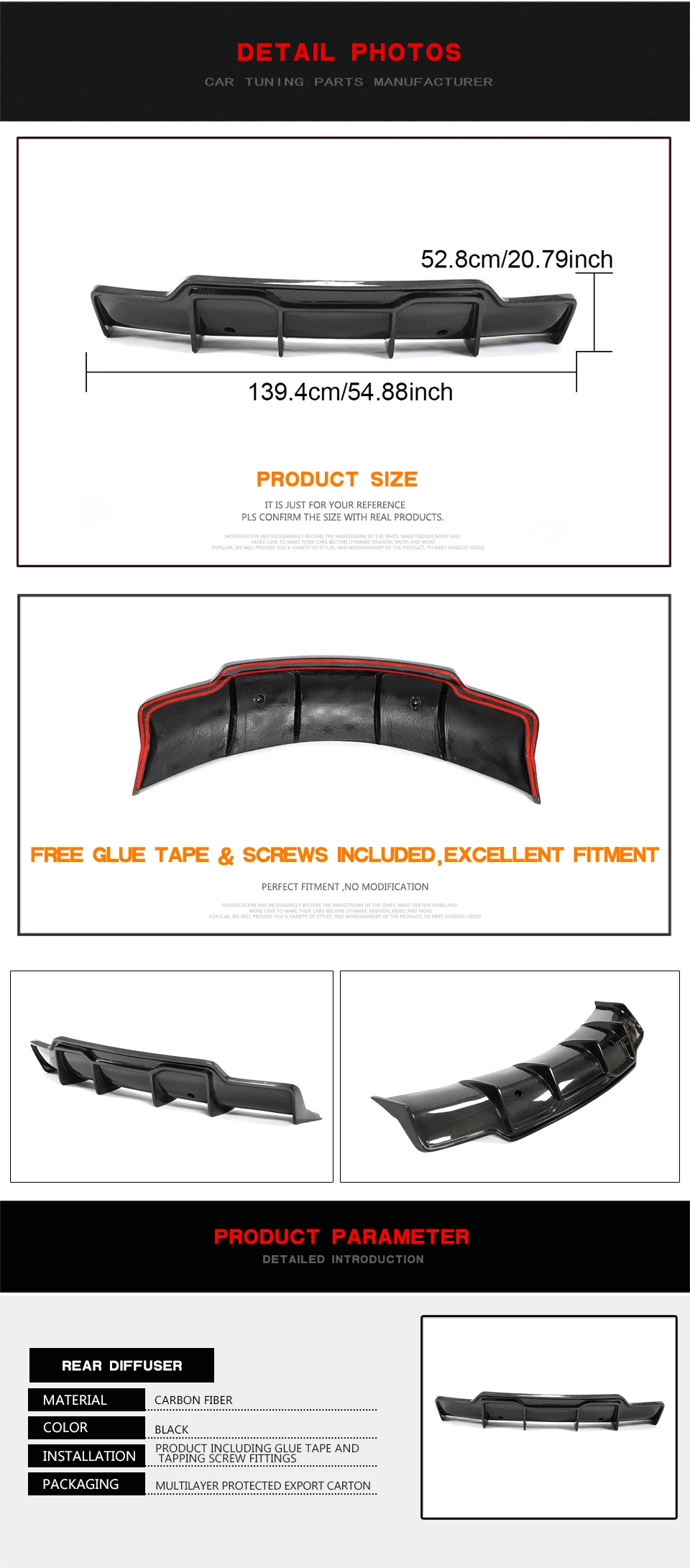 JCSPORTLINE Carbon Fiber Model 3 Rear Diffuser for Tesla Model 3 Sedan ...