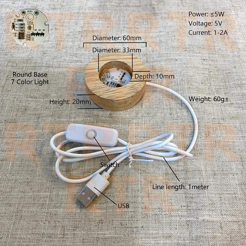 USB LED Wood Display Base - Minimalist Lighting Solutions