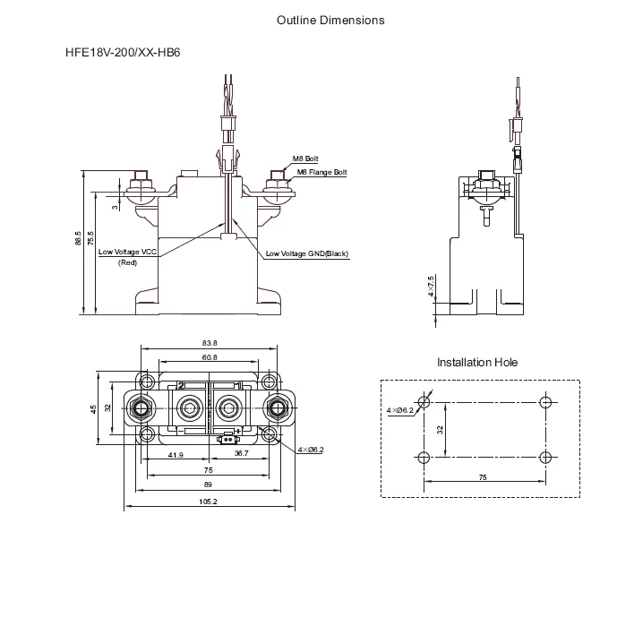 Hongfa HFE18V-200 750-12-HC6 High Voltage DC Relay 200A Contactor 12V ...