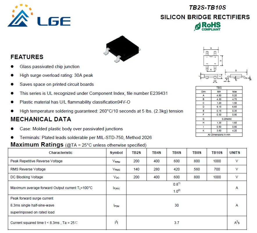 1a 1000v Tb10s Smd Bridge Diode Used In Adaptor Manufacturing - Buy 1a Bridge Diode,Generator ...