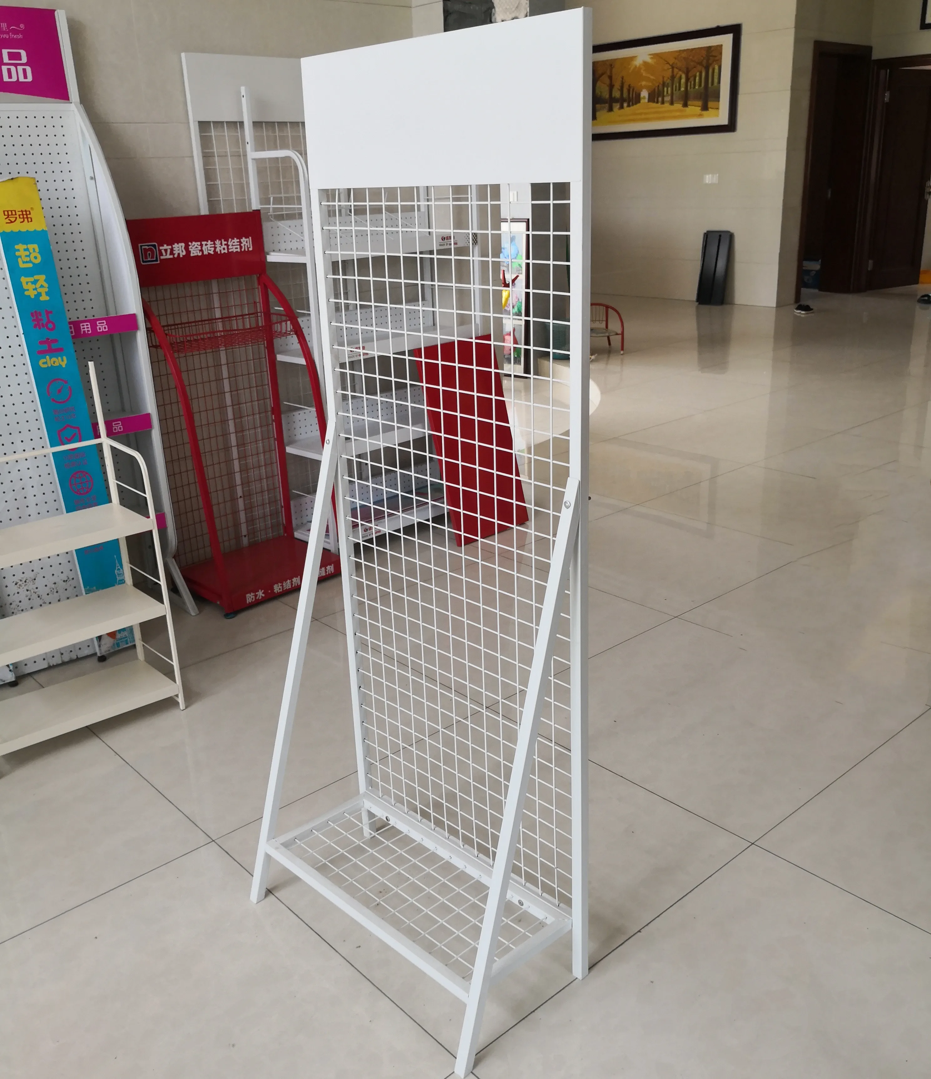 Simple Floor-standing Double-sided Display Metal Wire Mesh Grid Display ...