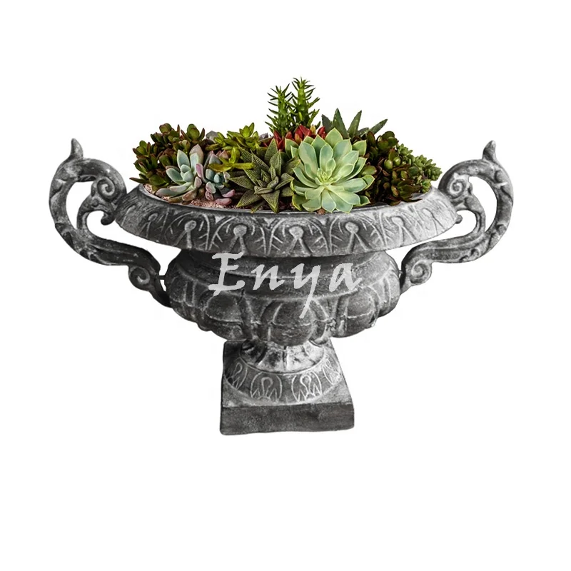 Rustik Metal Vintage Antique Roman Pot Vase - Cast Iron Outdoor Planter ...