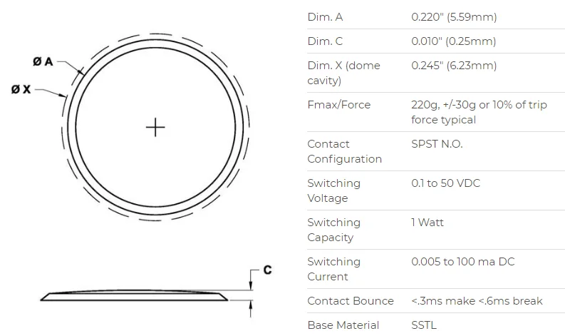 5mm Round Gold Plating Metal Dome Switch - Tactile & Durable