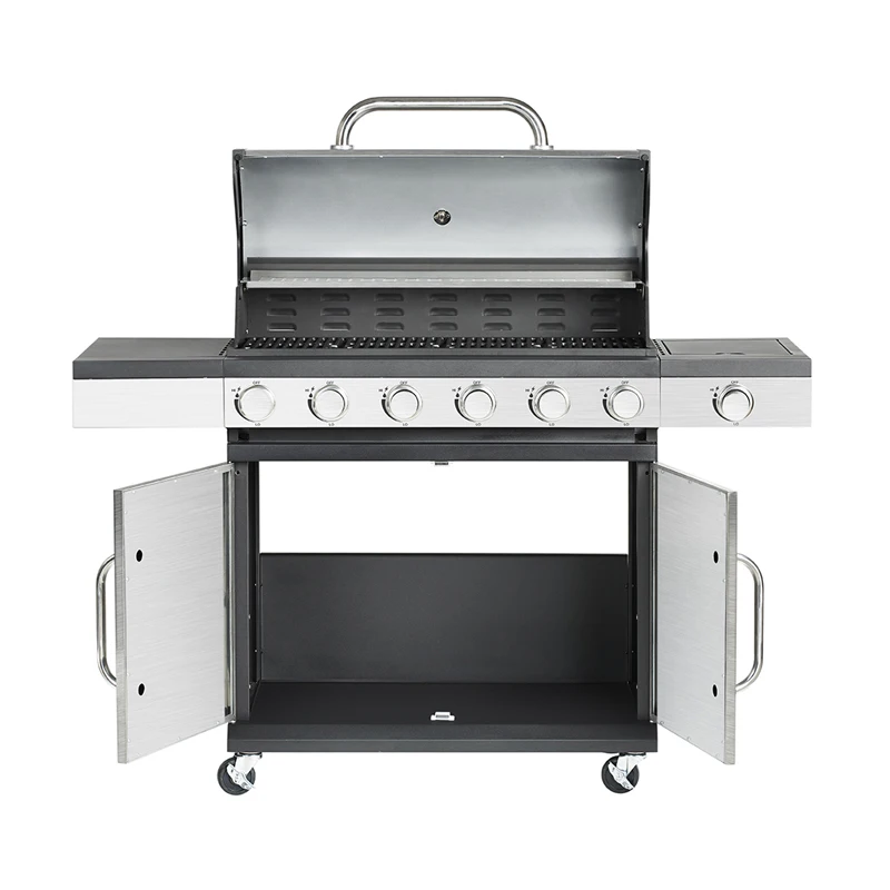 6+1 Burner Gas Grill 19.3kw Stainless Steel Enamel Cast Iron Cooking ...