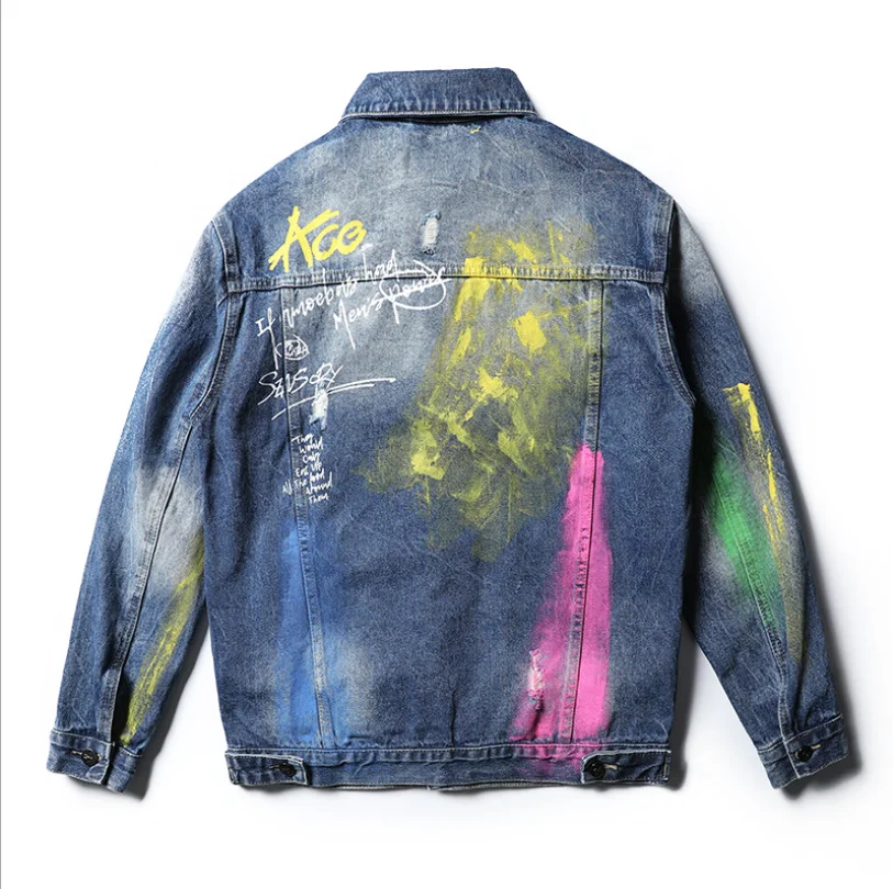 Branded Mens Street Wear Ripped Denim Jacket Punk Jacket Party Hip Hop ...