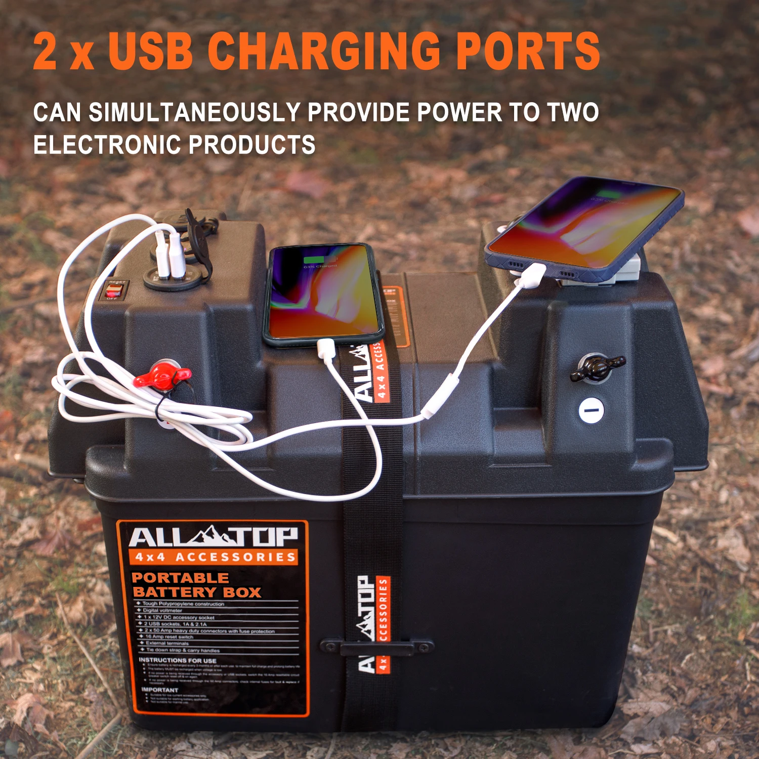 Outdoor Waterproof Portable Plastic Battery Pack 2 USB Charging Ports ...