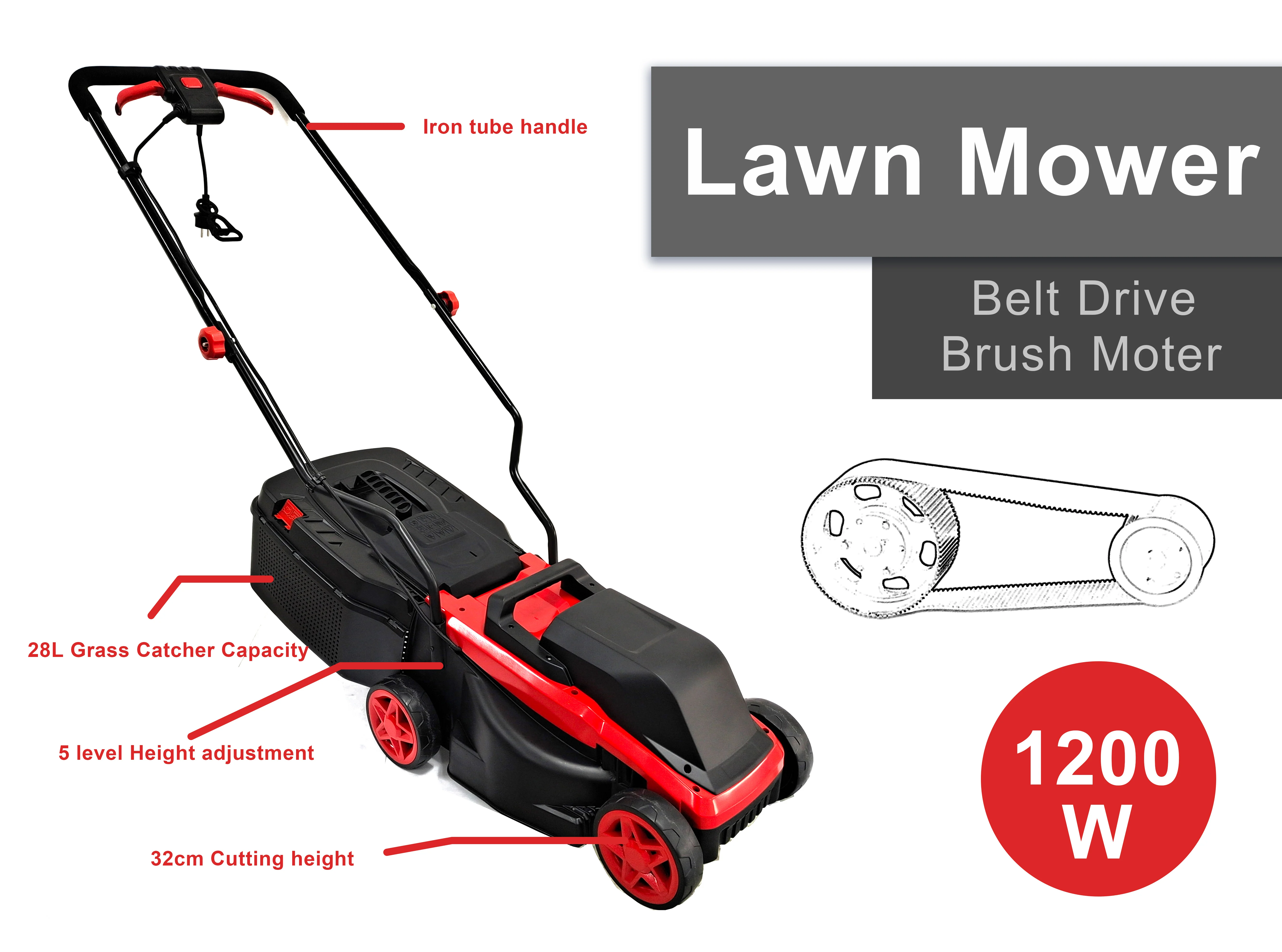 120v-240v,32cm Cutting Width,5 Level / Central Height Adjustment Lawn ...