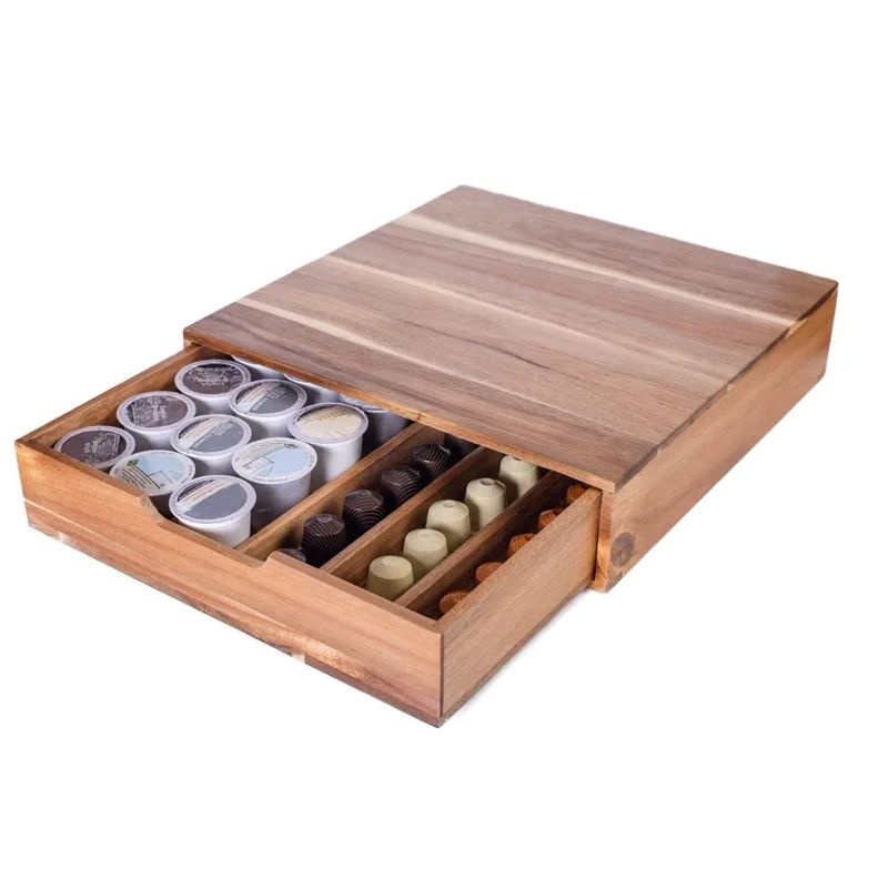 Acacia Wood Coffee Storage Drawer Classic Style 1L Rectangle Container ...