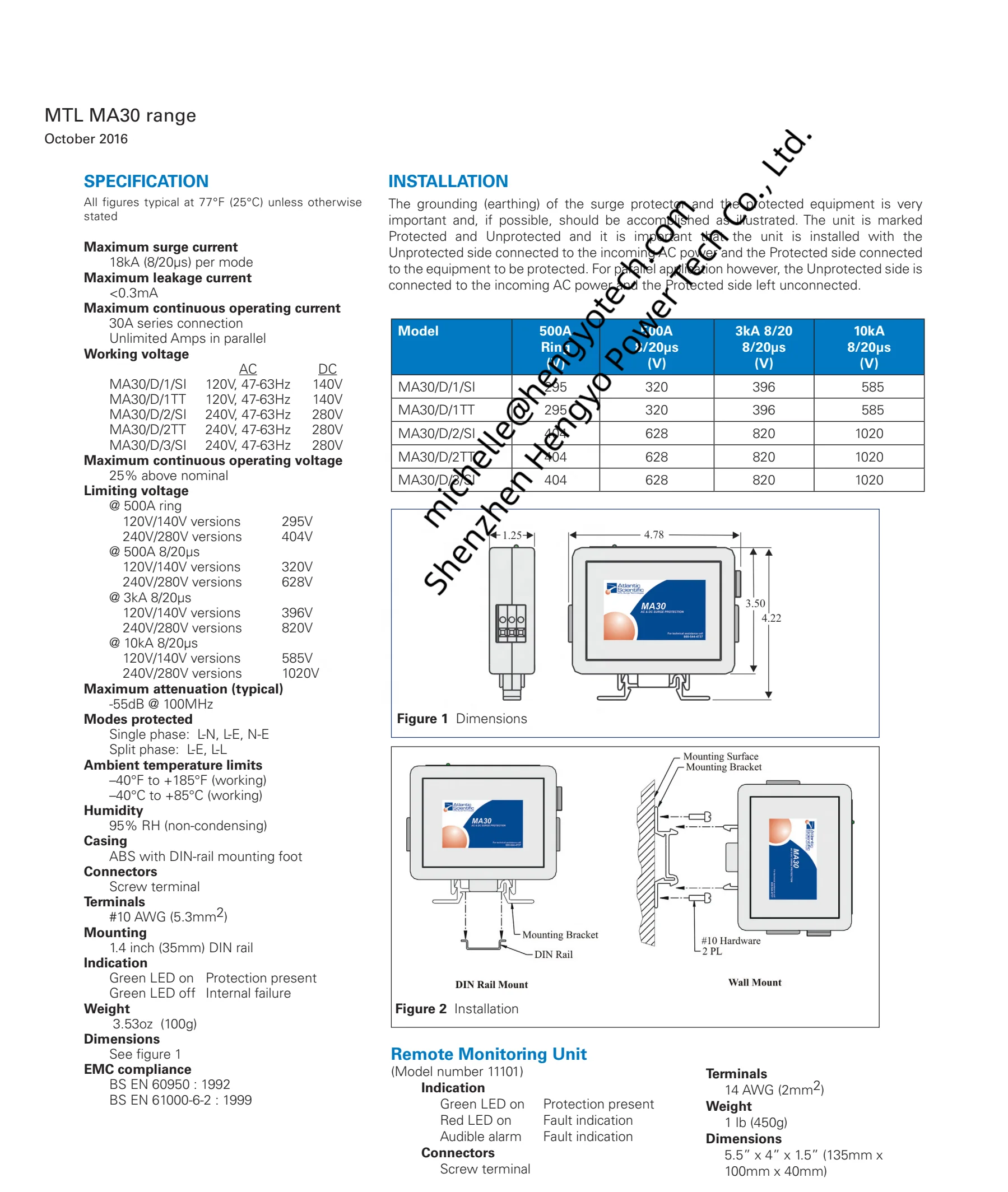 MTL MA30/D/2/SI Power Surge Protection Device - Reliable & Durable