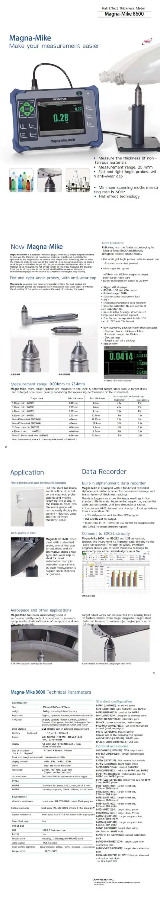 Olympus Magna Mike 8600 Hall Effect Thickness Meter - Easy to Operate